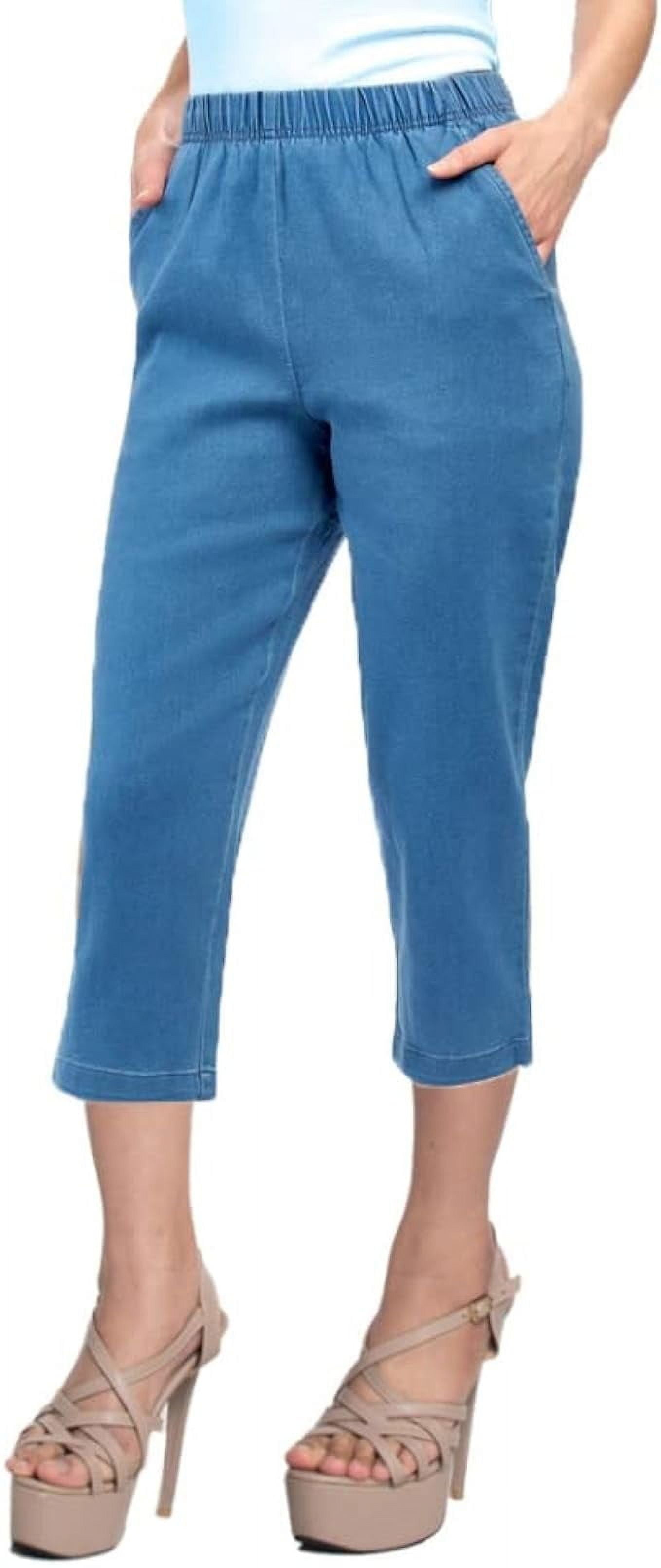 EOM Women's Denim Pull On Capri Crop Pants with Side Pockets and Full ...