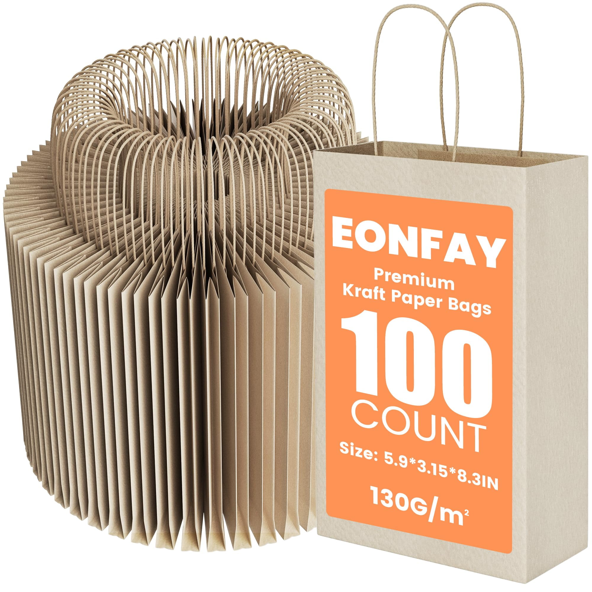 EONFAY 100PCS Paper Gift EC36 Bags,5.9x3.15x8.3 Inch, Small Brown Kraft ...