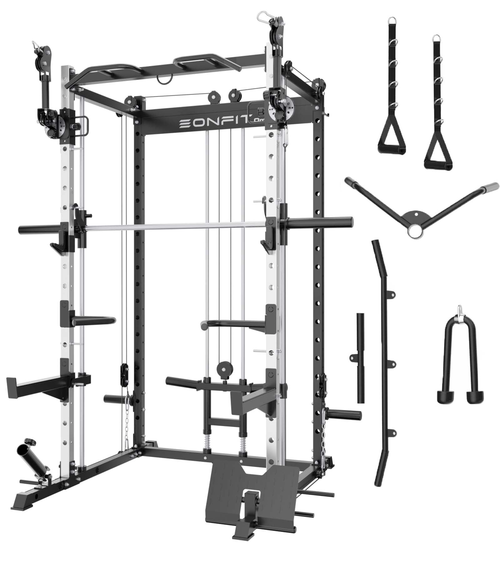 EONFITOmni Smith Machine, Power Rack with Cable Crossover Pulley System ...