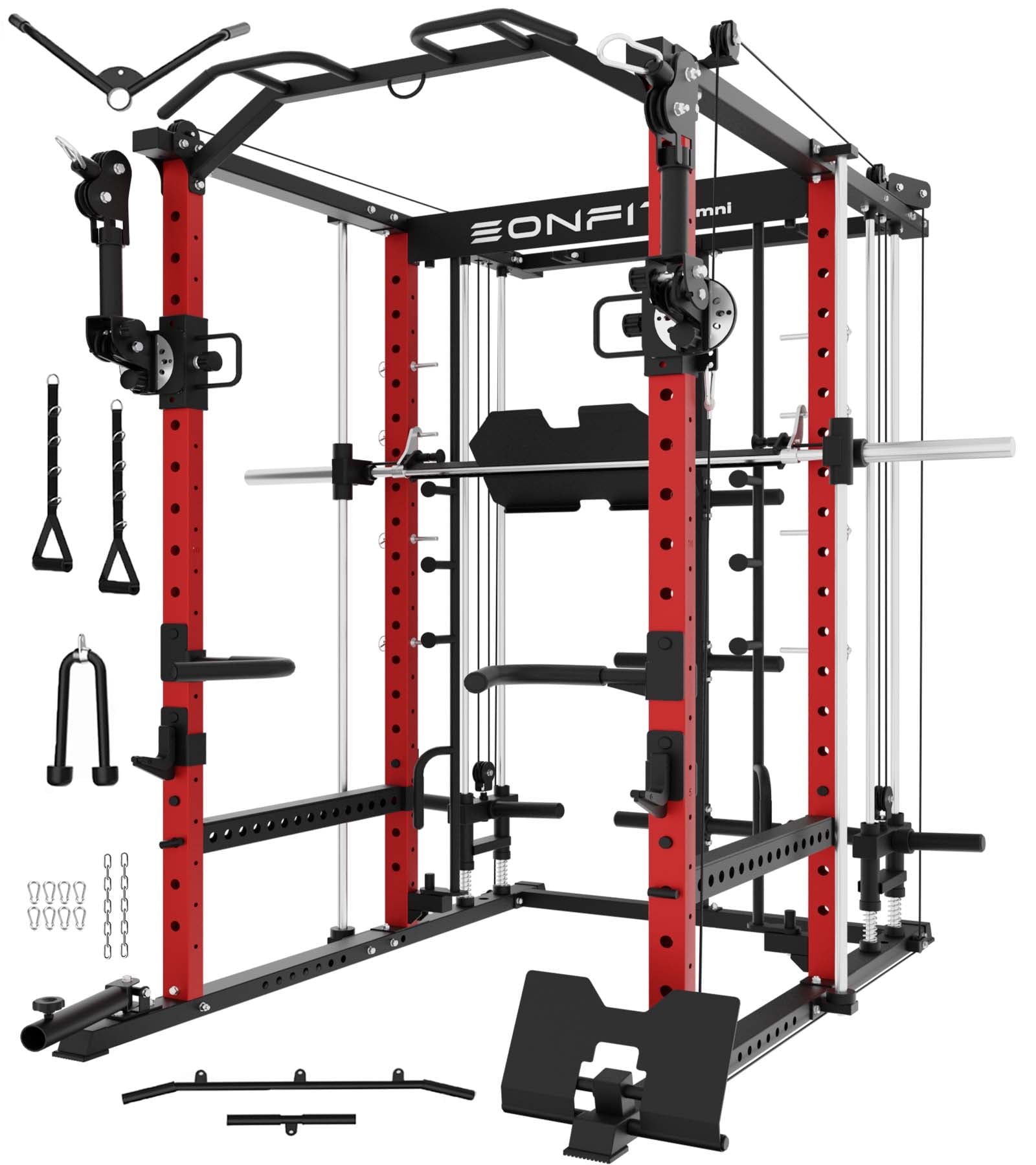 EONFITOmni Smith Machine Home Gym, Power Cage Squat Rack with Pulley ...