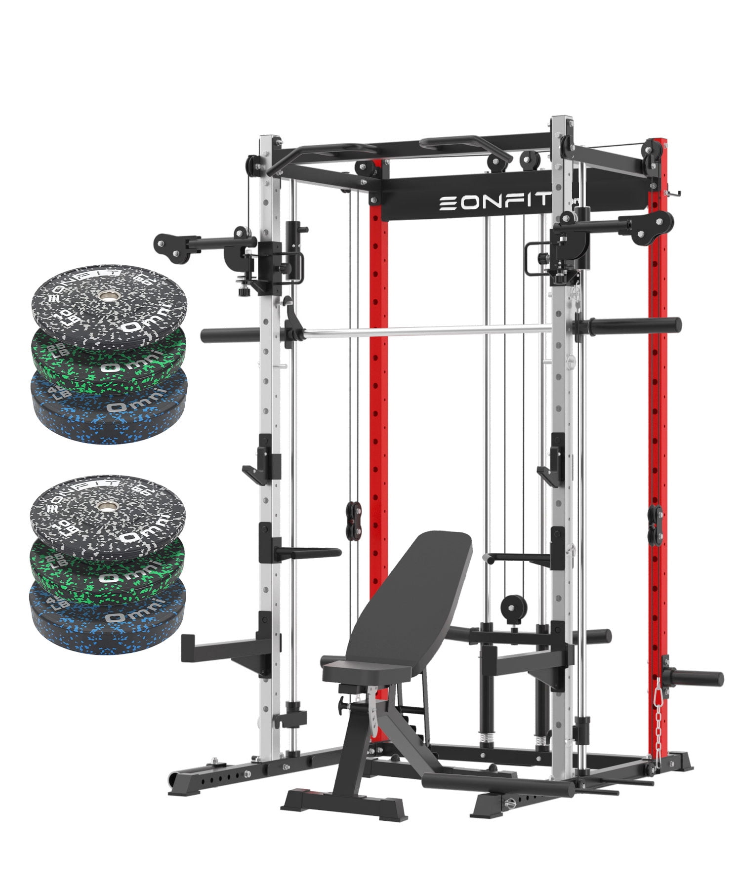 EONFITOmni Smith Machine Home Gym, Power Cage Squat Rack with Pulley ...