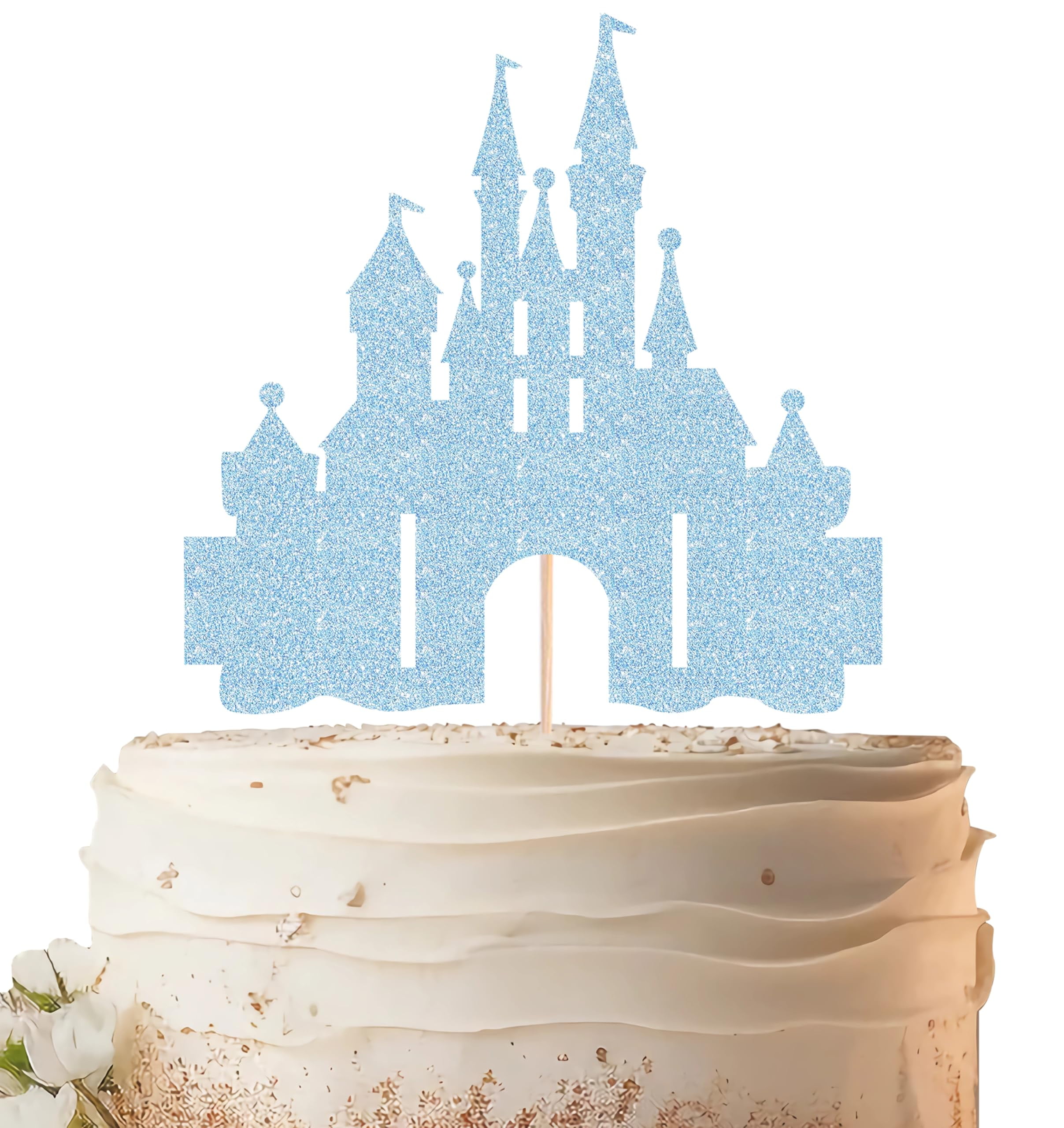 EONNCNT Castle Cake Topper OLF24 - Light Blue Glitter Castle Theme ...
