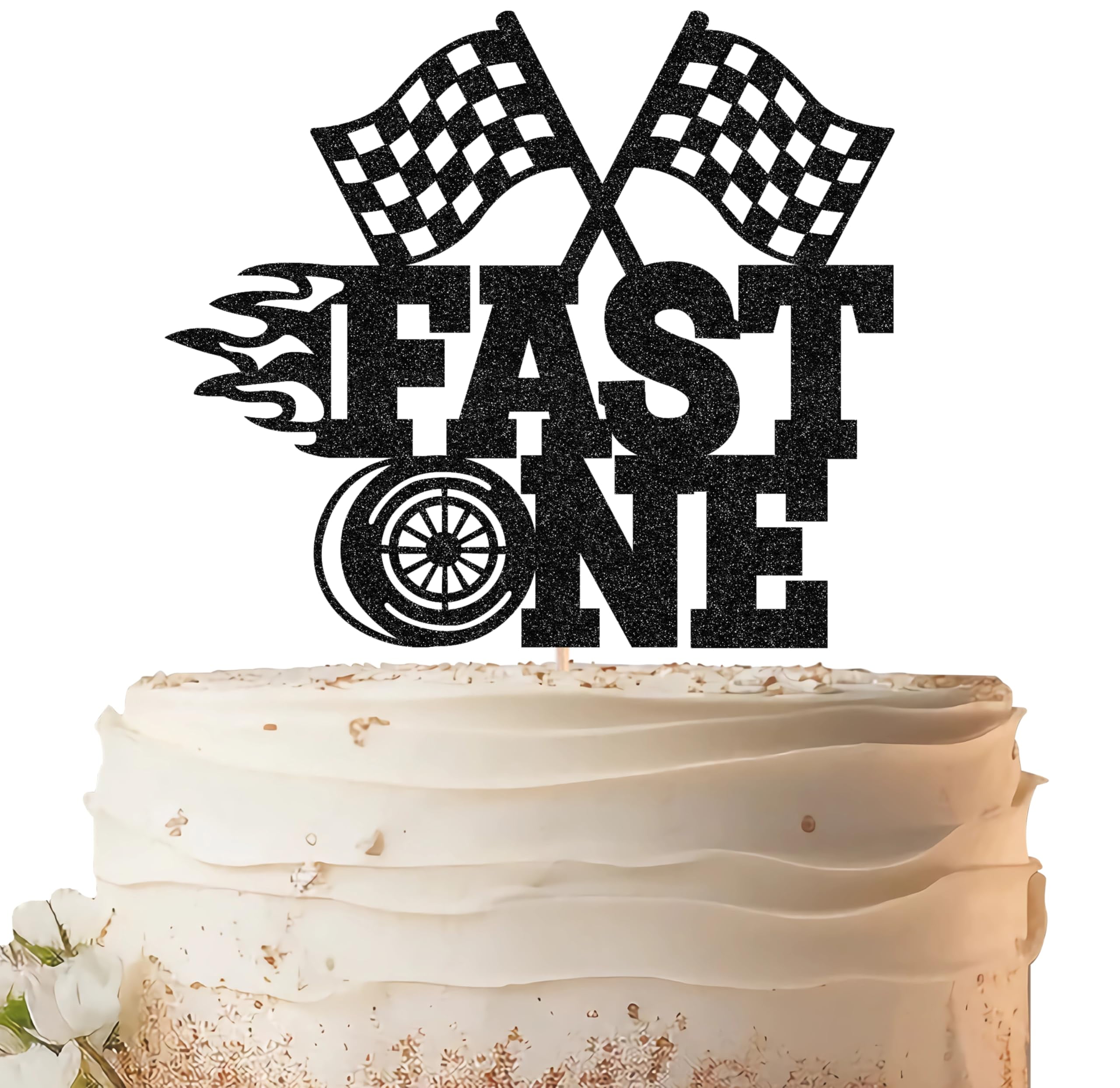 EONNCNT Fast One Cake Topper - RST1 Black Glitter Race Car Theme 1st ...