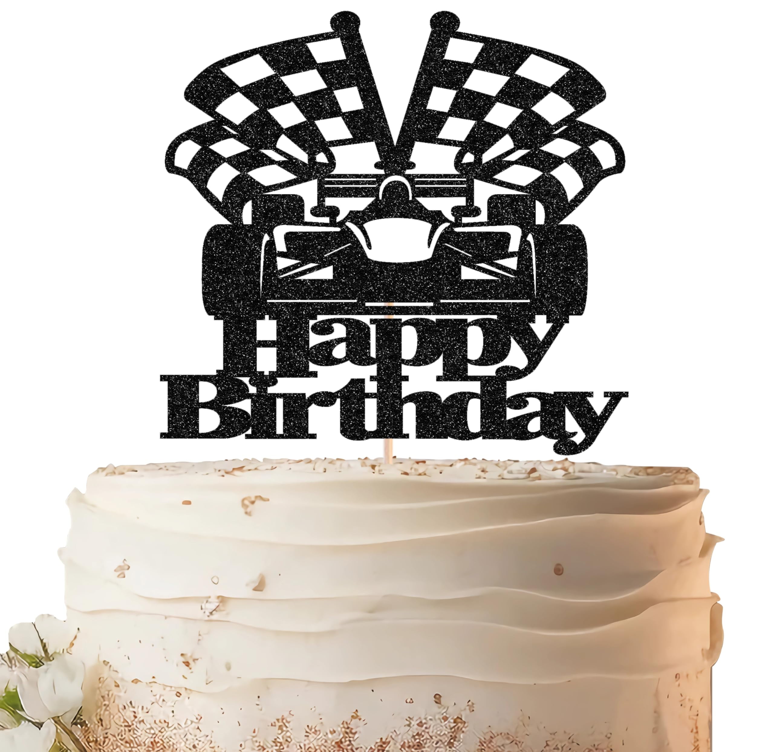 EONNCNT Race Car Birthday Cake Topper COC1- Black Glitter Race Car ...