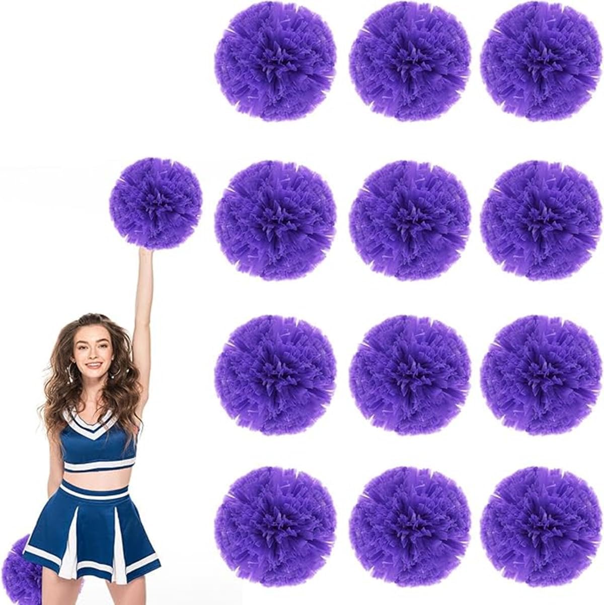 EONQY 12 Pcs Cheerleading Pom Poms Cheerleader Squad Spirited Fun ...