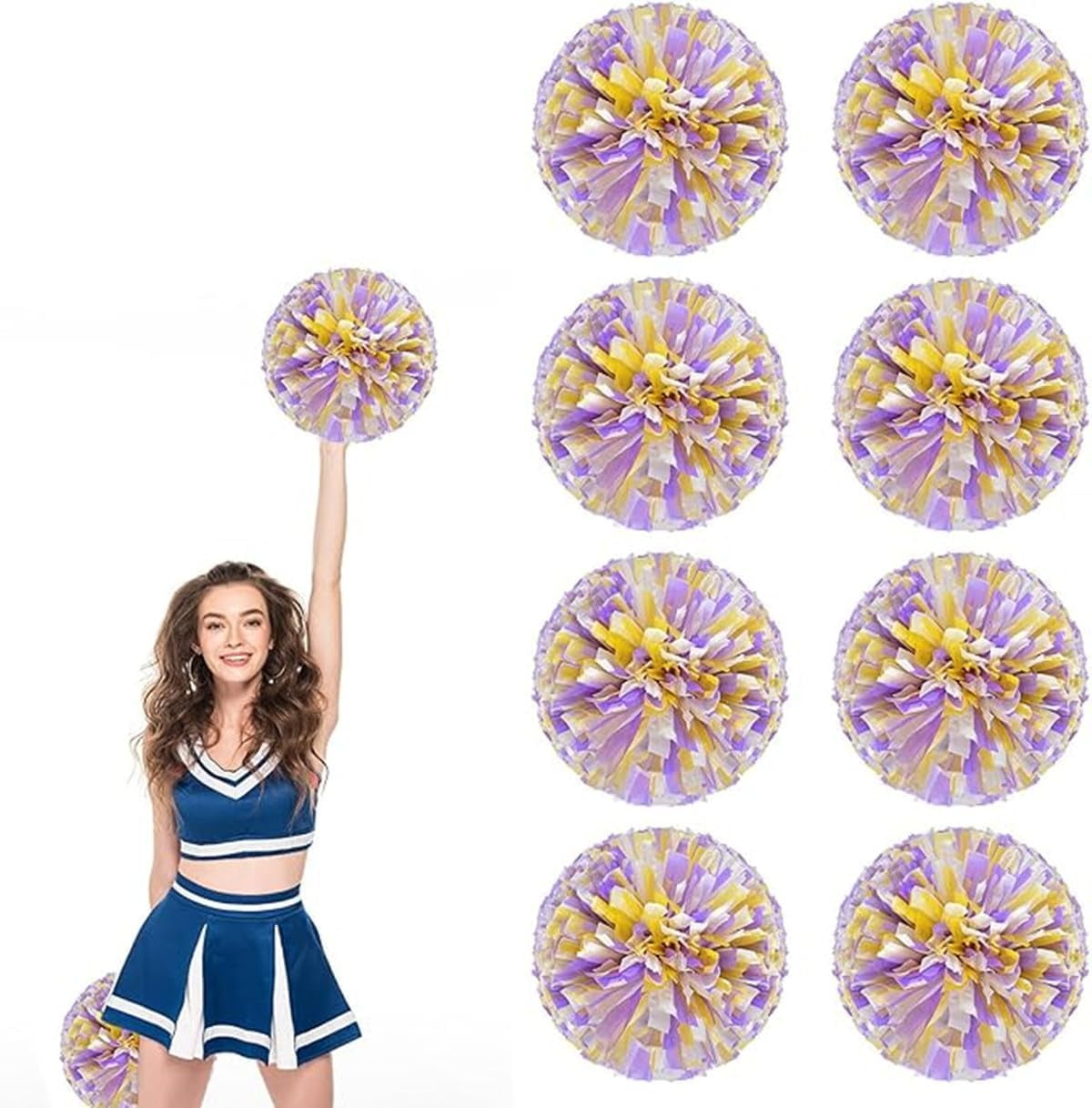 EONQY 8 Pcs Cheerleading Pom Poms Cheerleader Squad Spirited Fun ...