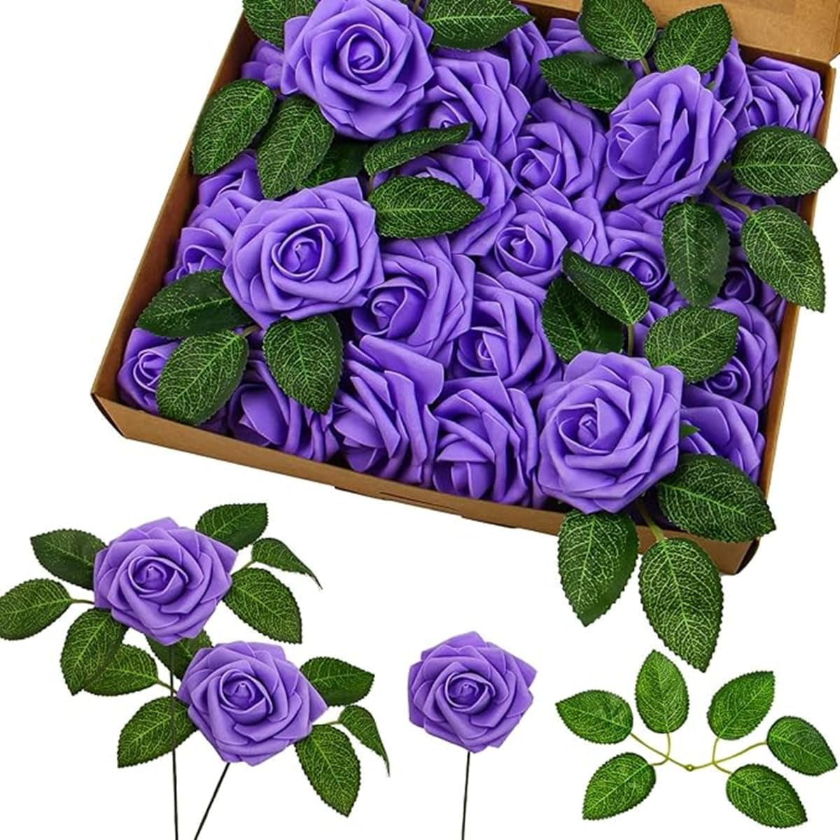 EONQY Artificial Flowers Roses, Artificial Rose Box Real Touch Fake ...