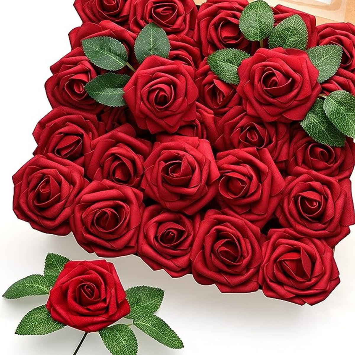 EONQY Artificial Flowers Roses, Artificial Rose Box Real Touch Fake ...