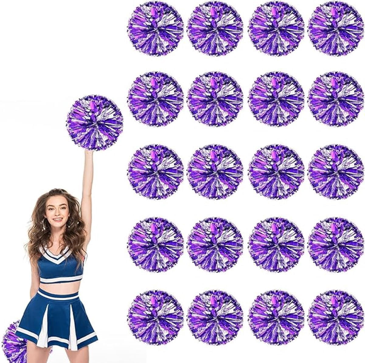 EONQY Cheerleading Pom Poms, 20 Pack Cheerleader Pom poms with Baton ...