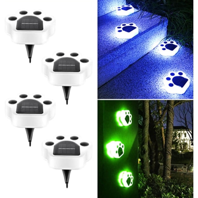EONQY Solar Paw Print Lights, 4 Pack Dog Paw Solar Ground Lights Garden ...