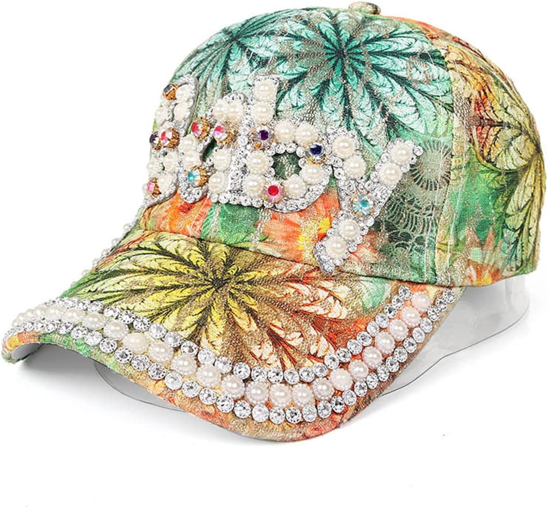 EONQY Women Rhinestone Crystals Baseball Cap Bling Bling Adjustable Sun Hat Hip Hop Caps Fashion ...