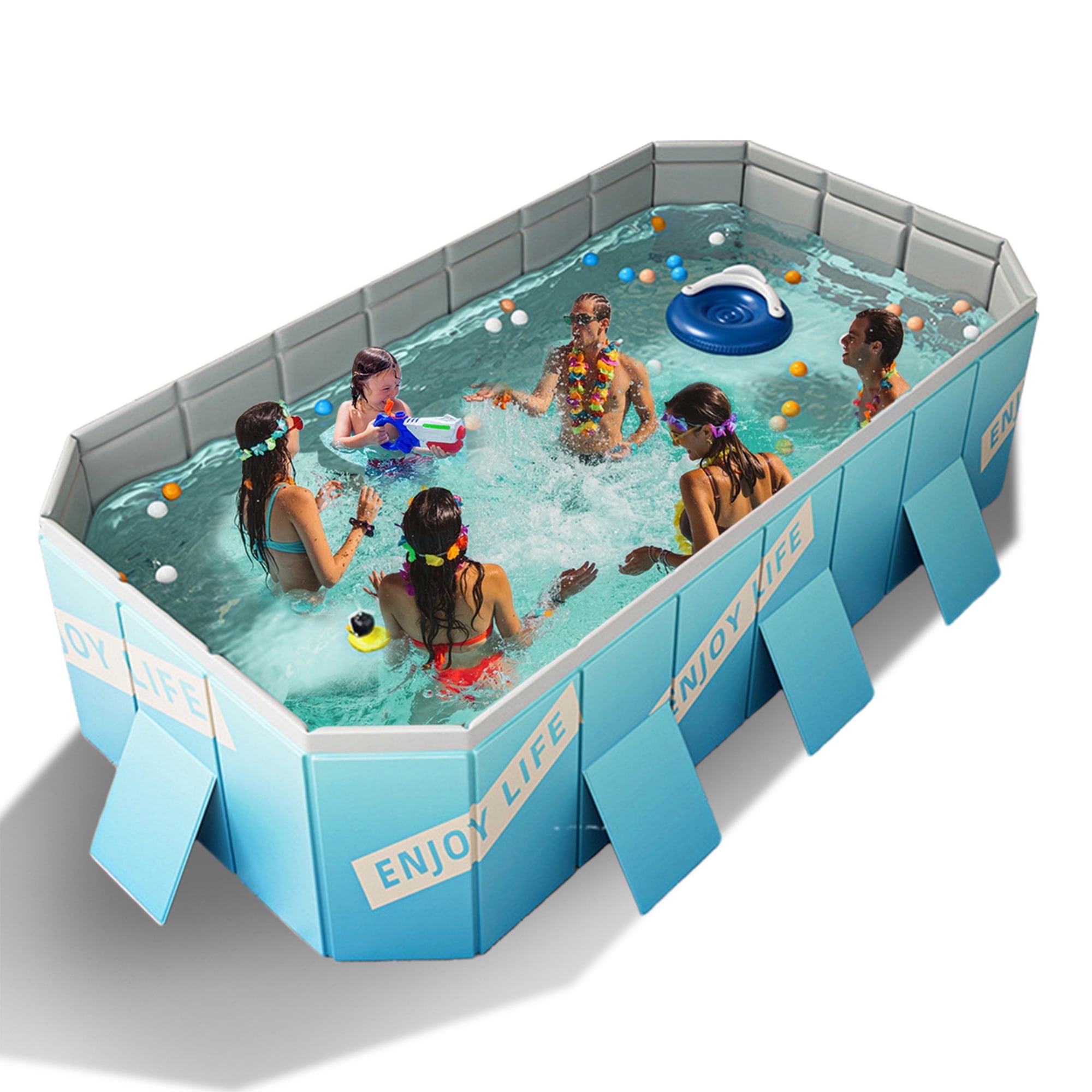 EONROACOO 113in Foldable Pool for Kids & Adult, Non-inflatable Swimming ...