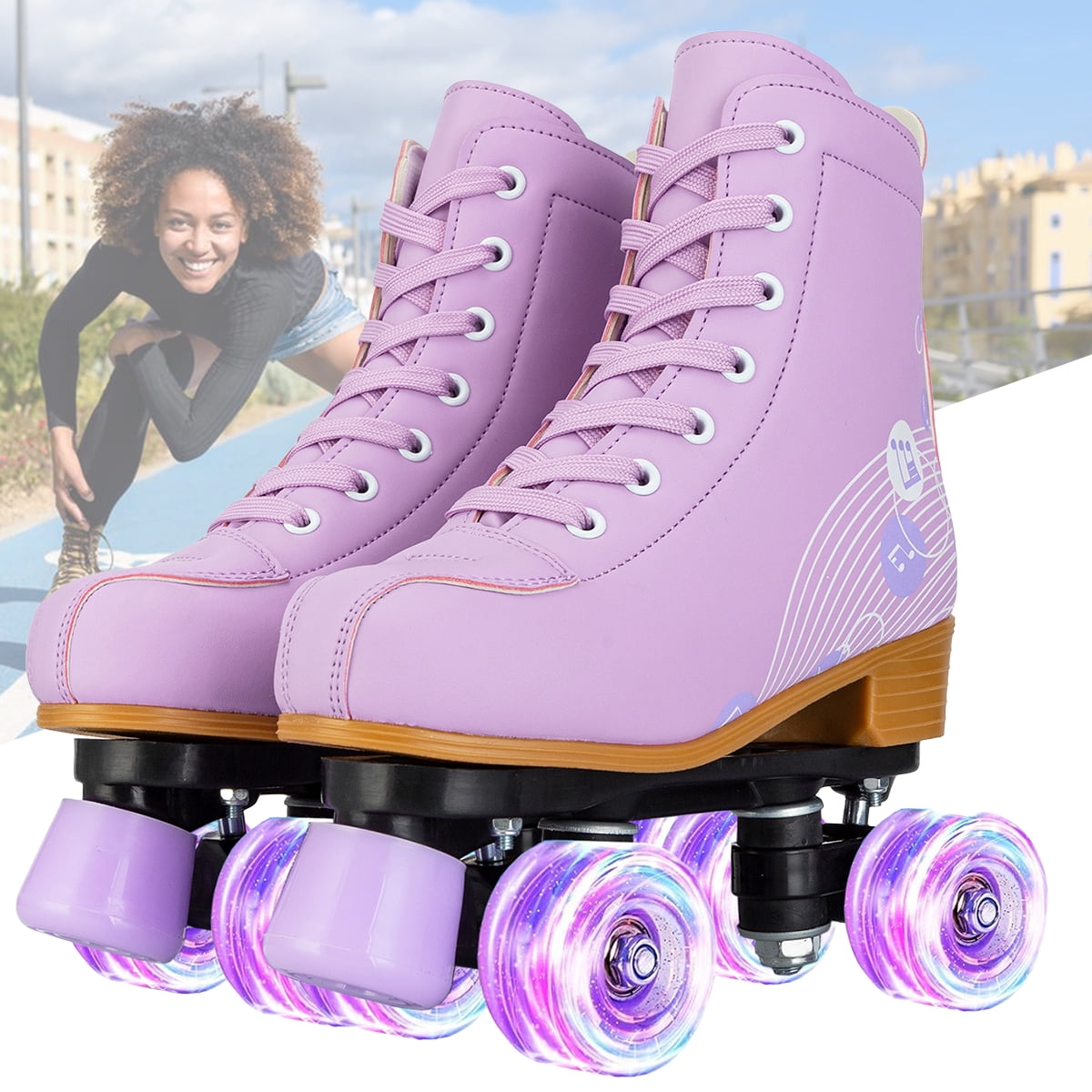 EONROACOO Adult Roller Skates, Flashing Wheels Double-Row Quad Skates ...