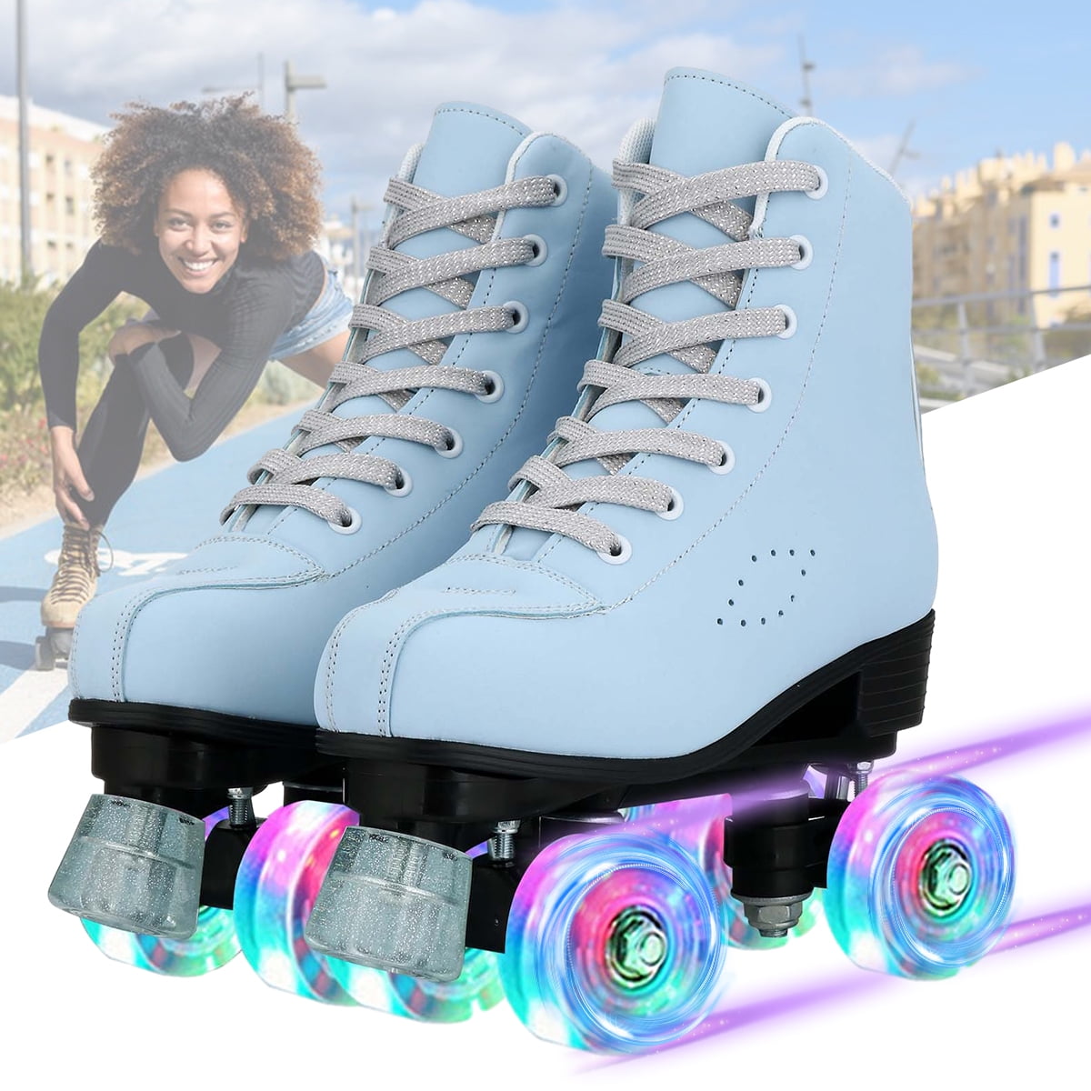 EONROACOO Roller Skates for Women Men Shiny Skates Double-Row Quad ...