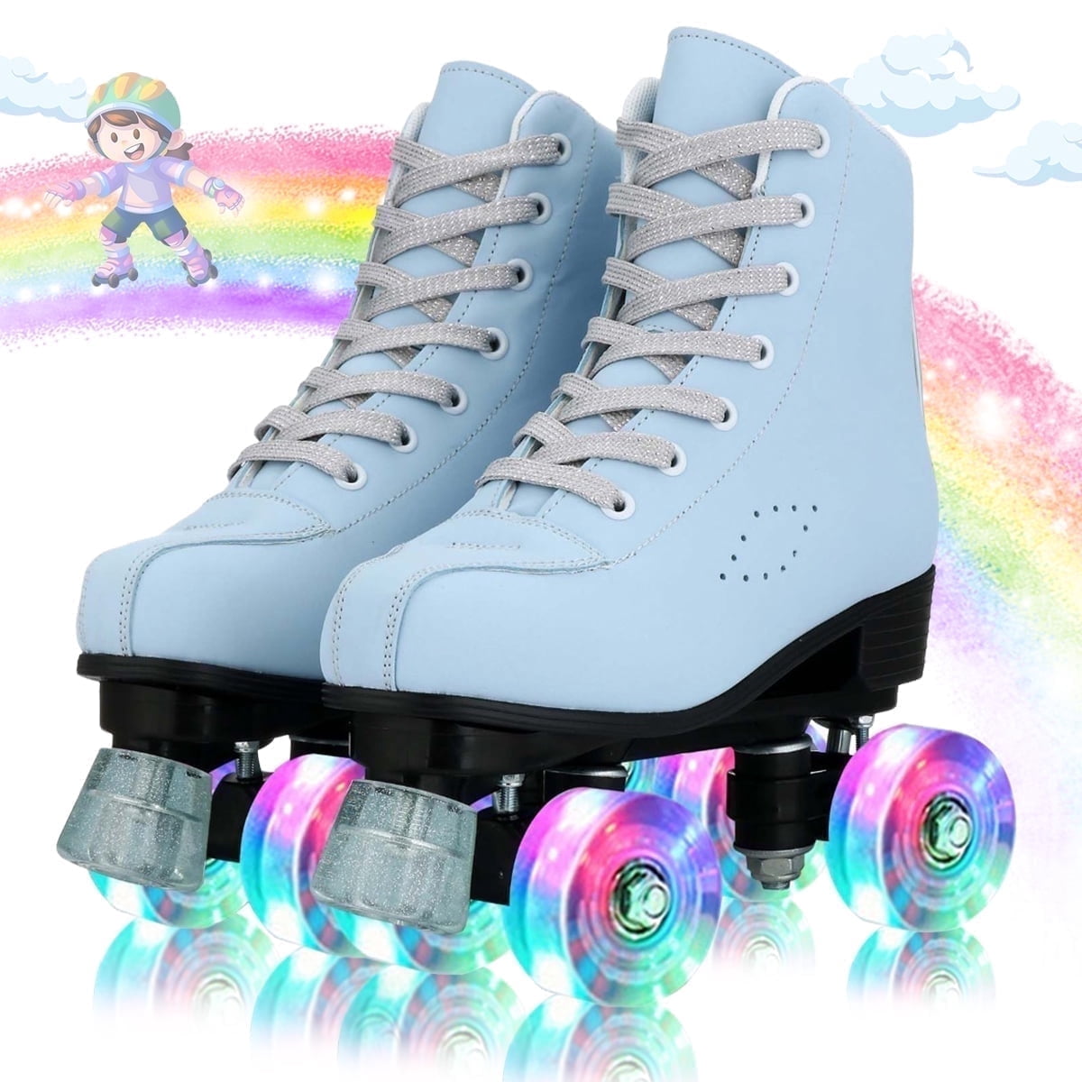 EONROACOO Light up Girls Boys Roller Skates, Blue Double-Row Skates for ...