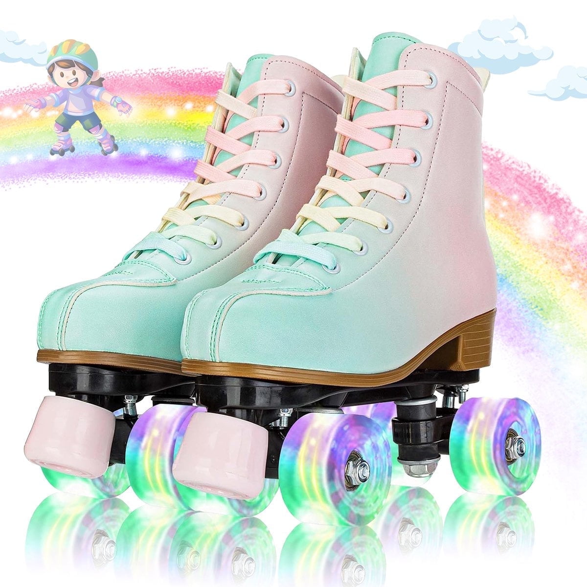 EONROACOO Kids Teen Roller Skates, Light-up Wheels Double-Row Quad ...
