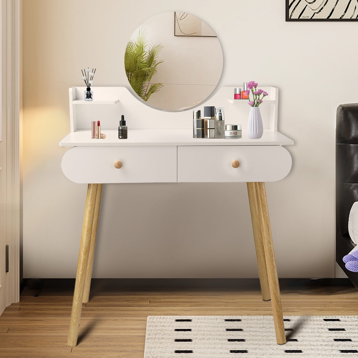 EONROACOO Modern Vanity Table Set with Mirror, White Dressing Table ...