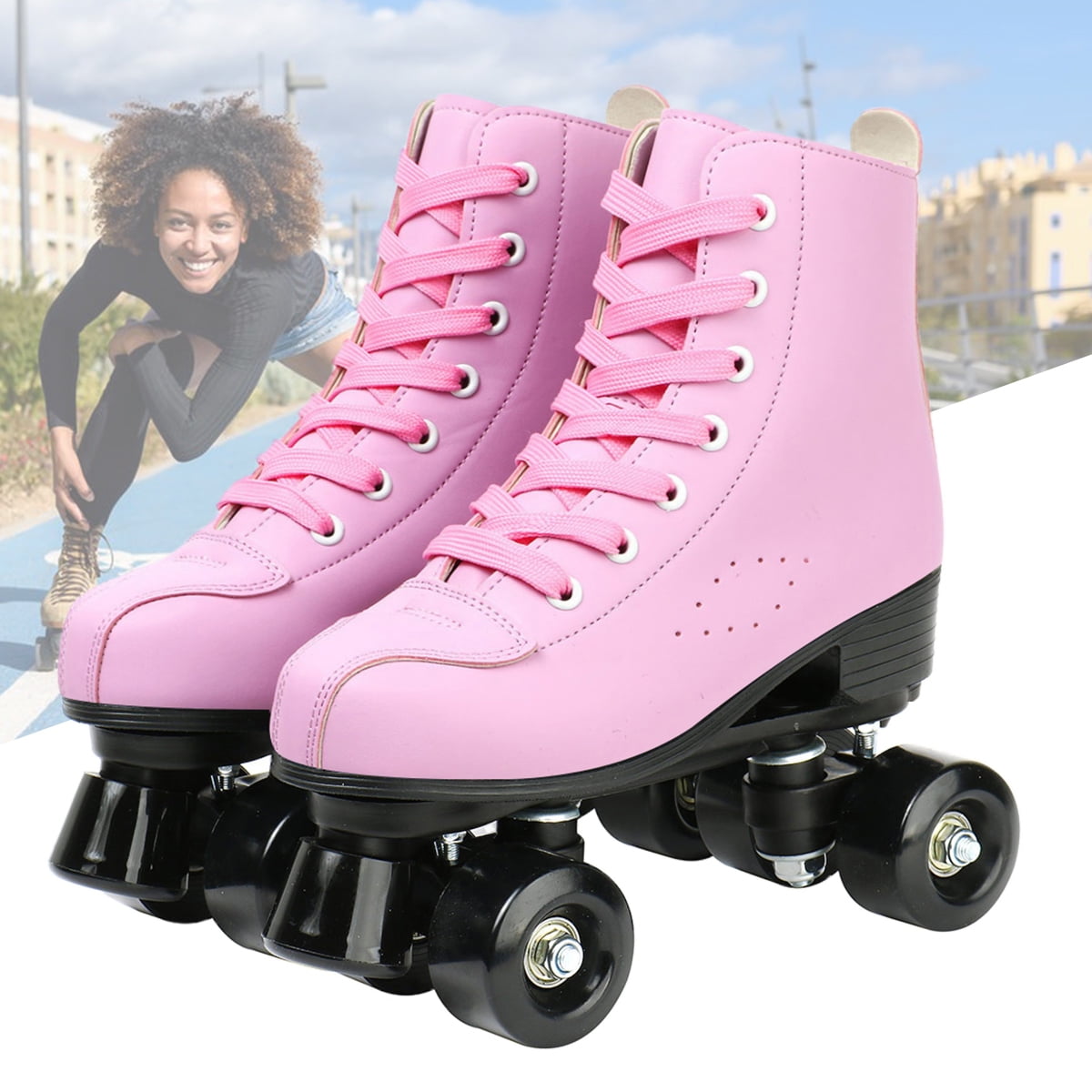 EONROACOO Pink Roller Skates, Adult Kids Roller Skates Double Row ...