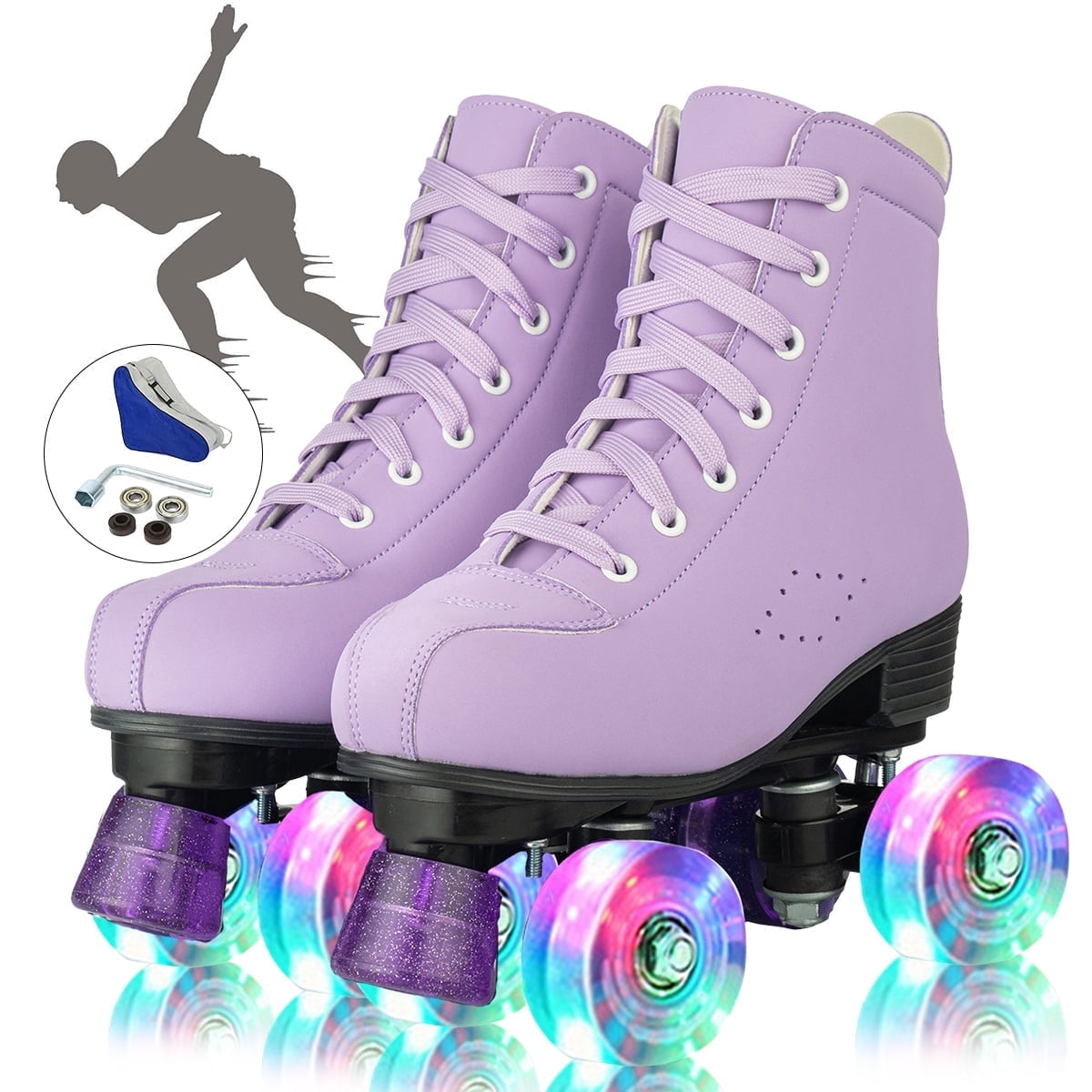 EONROACOO Purple Roller Skates for Women Girls, Adult Light up Wheels ...