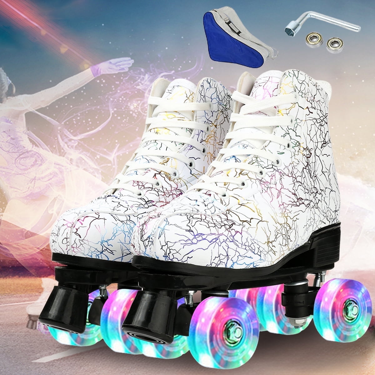 EONROACOO Teen Adult Roller Skates with Light up Wheels Double Row Quad ...