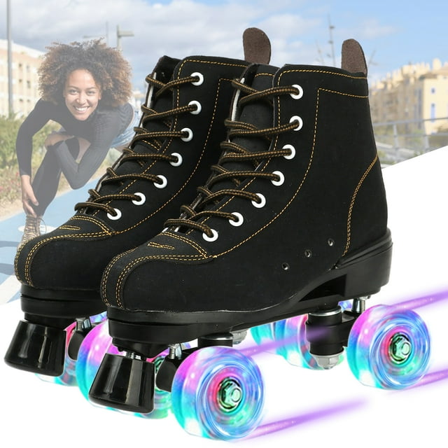 EONROACOO Roller Skates, Leather Roller Skates for Adult, Light up ...