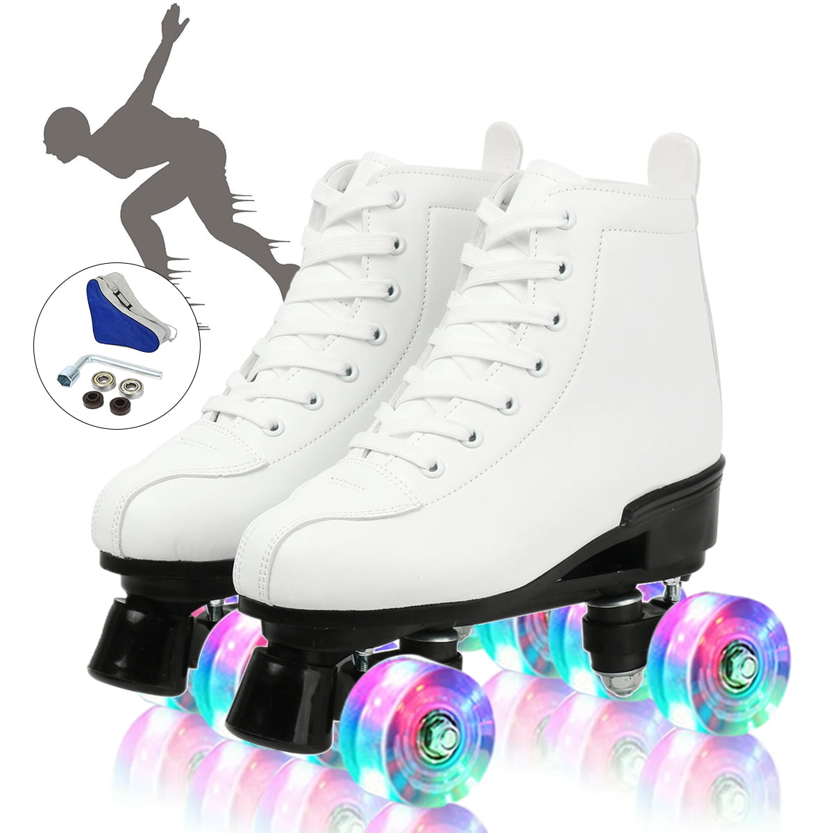 EONROACOO Women Men Roller Skates, Classic High Top Leather Light up ...