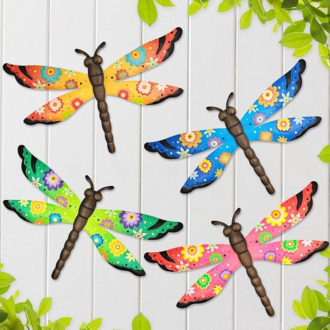 EOORAU Metal Dragonfly Outdoor Wall Decor, 4 pack 14inch Metal ...