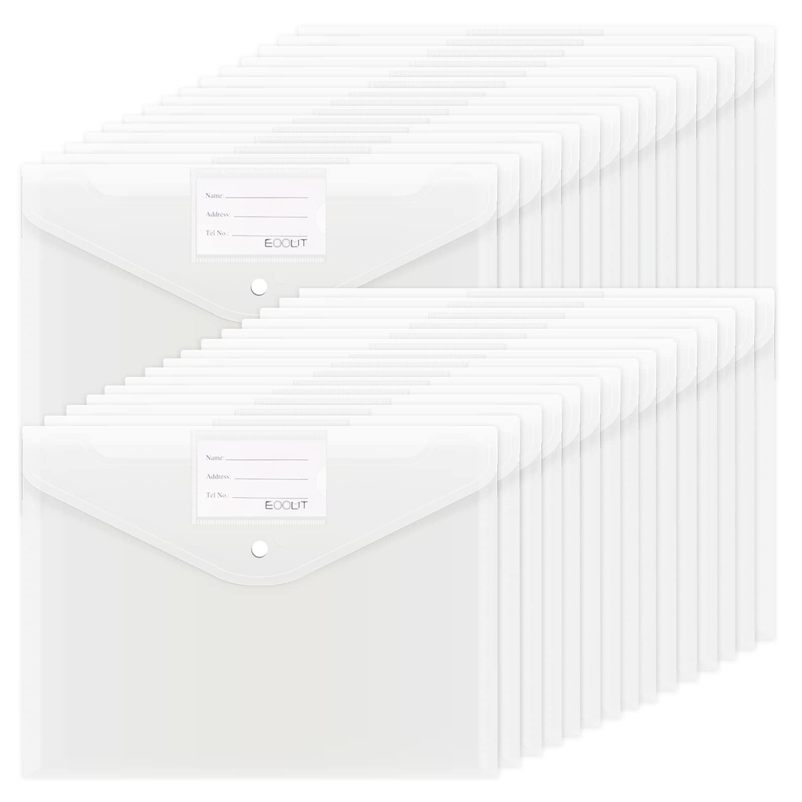 EOOUT 30pcs Plastic Envelopes, Clear Envelopes with Snap Closure ...