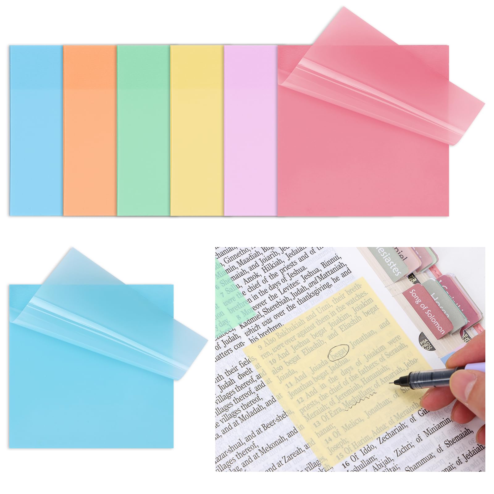 EOOUT Pastel Transparent Sticky Notes, 6 Pack 3x3 Inches Translucent ...