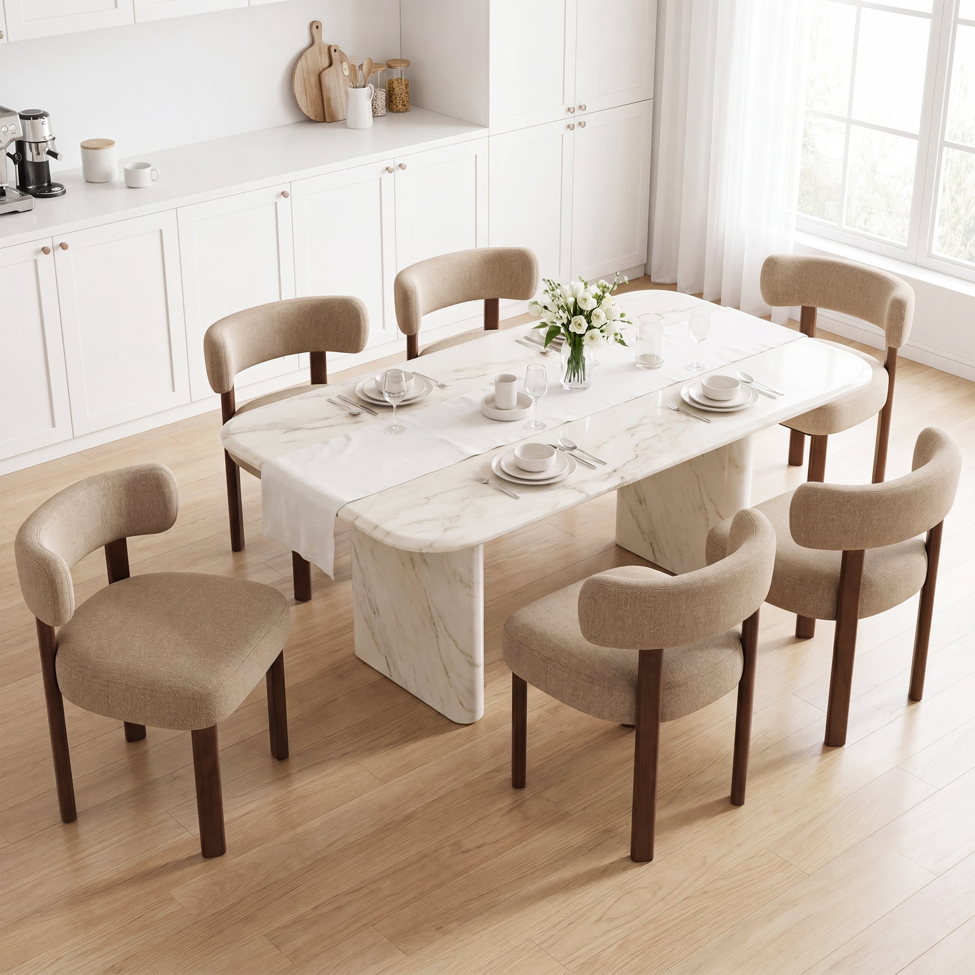 EOP Fabric Dining Chairs Set of 6, Mid-Century Modern Upholstered ...
