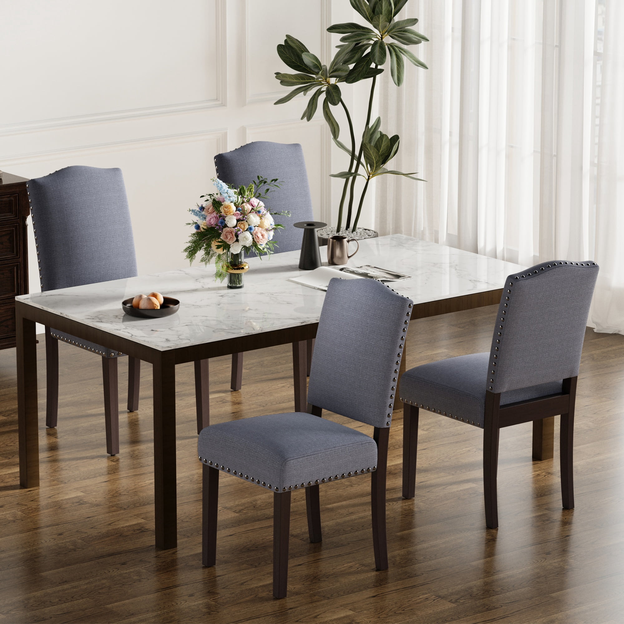 EOP Mid-Century Modern Upholstered Dining Chairs Set of 4, Farmhouse ...
