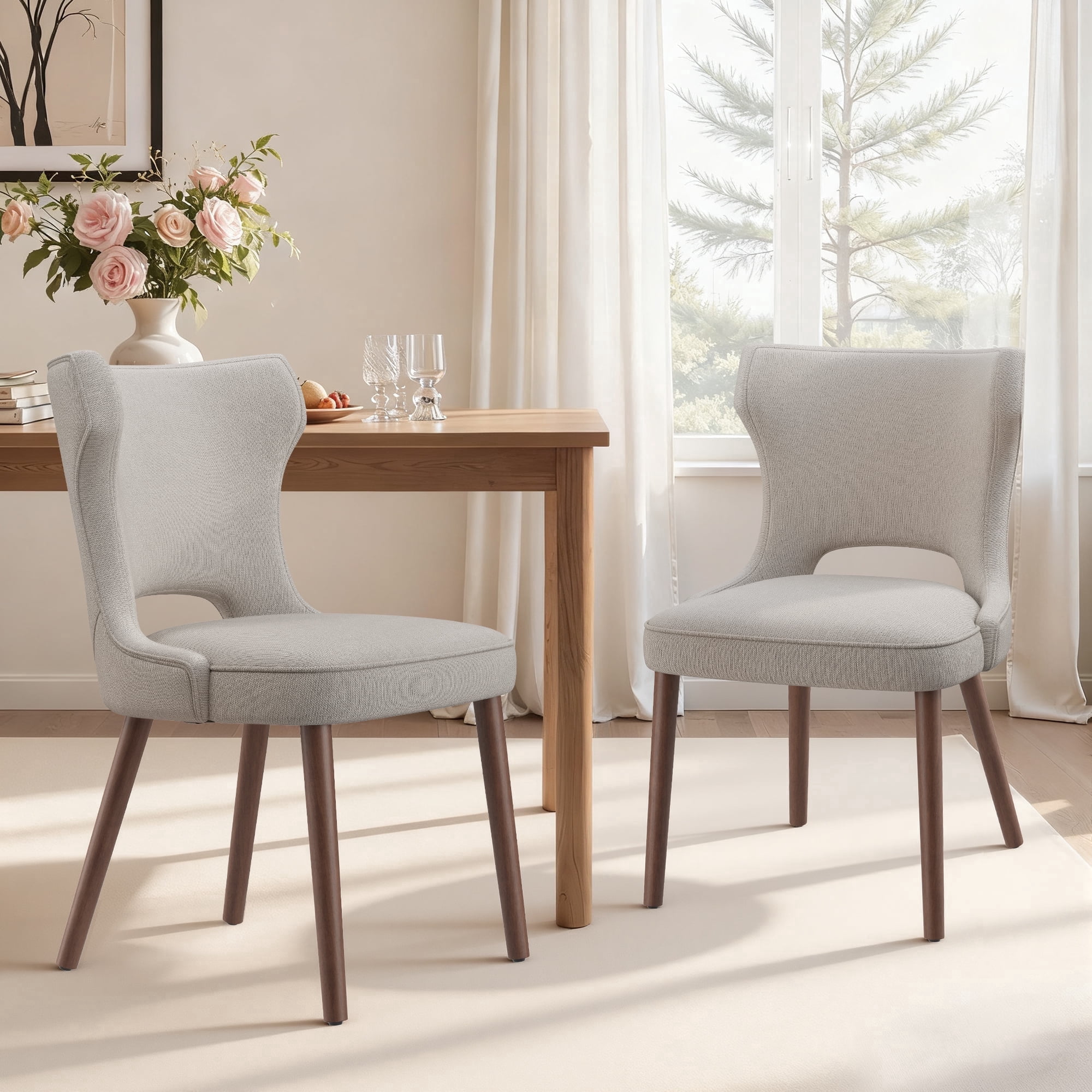 EOP Modern Fabric Upholstered Dining Chairs Set of 2, Wingback Dining ...