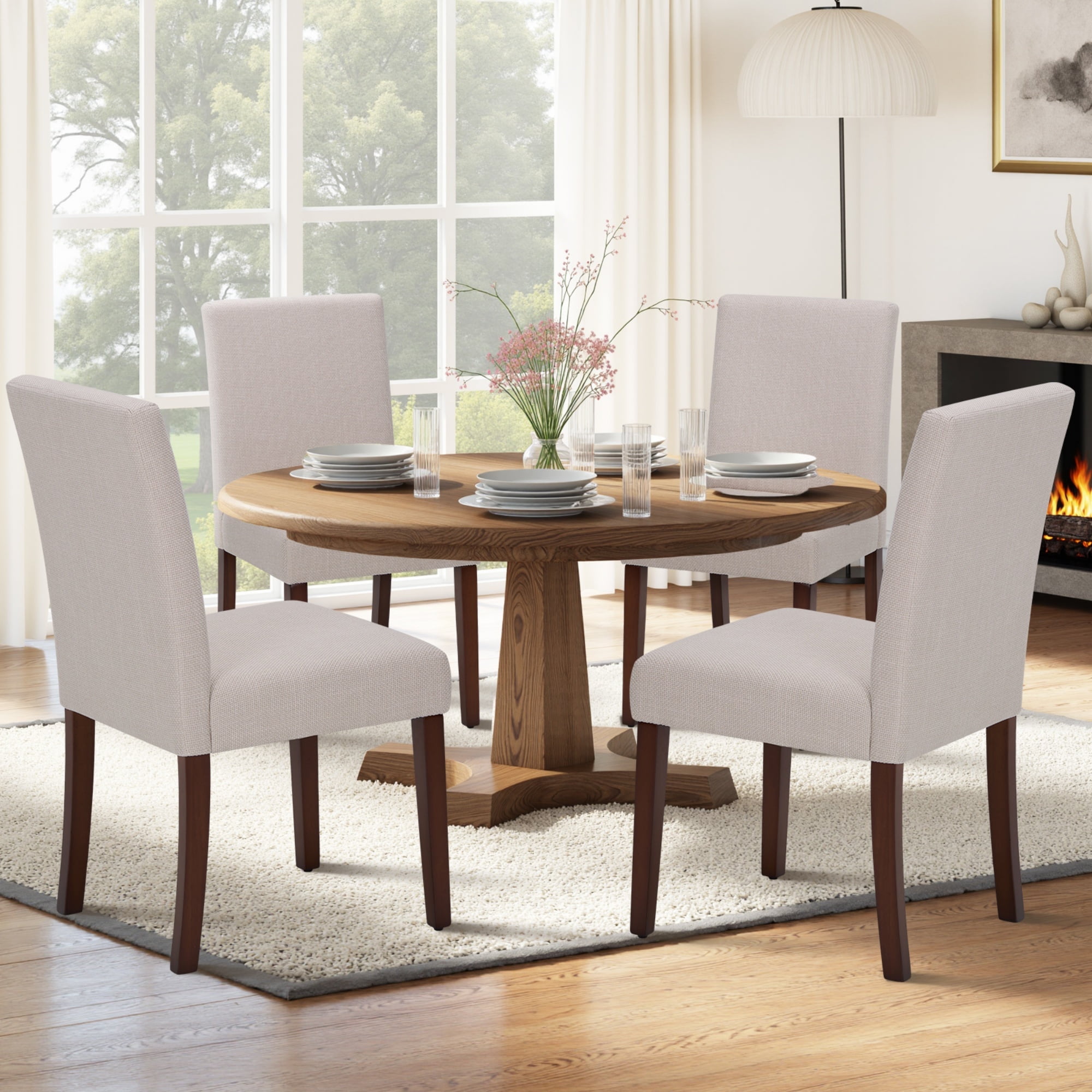 EOP Modern Upholstered Parsons Dining Chairs Set of 4, Line Fabric ...