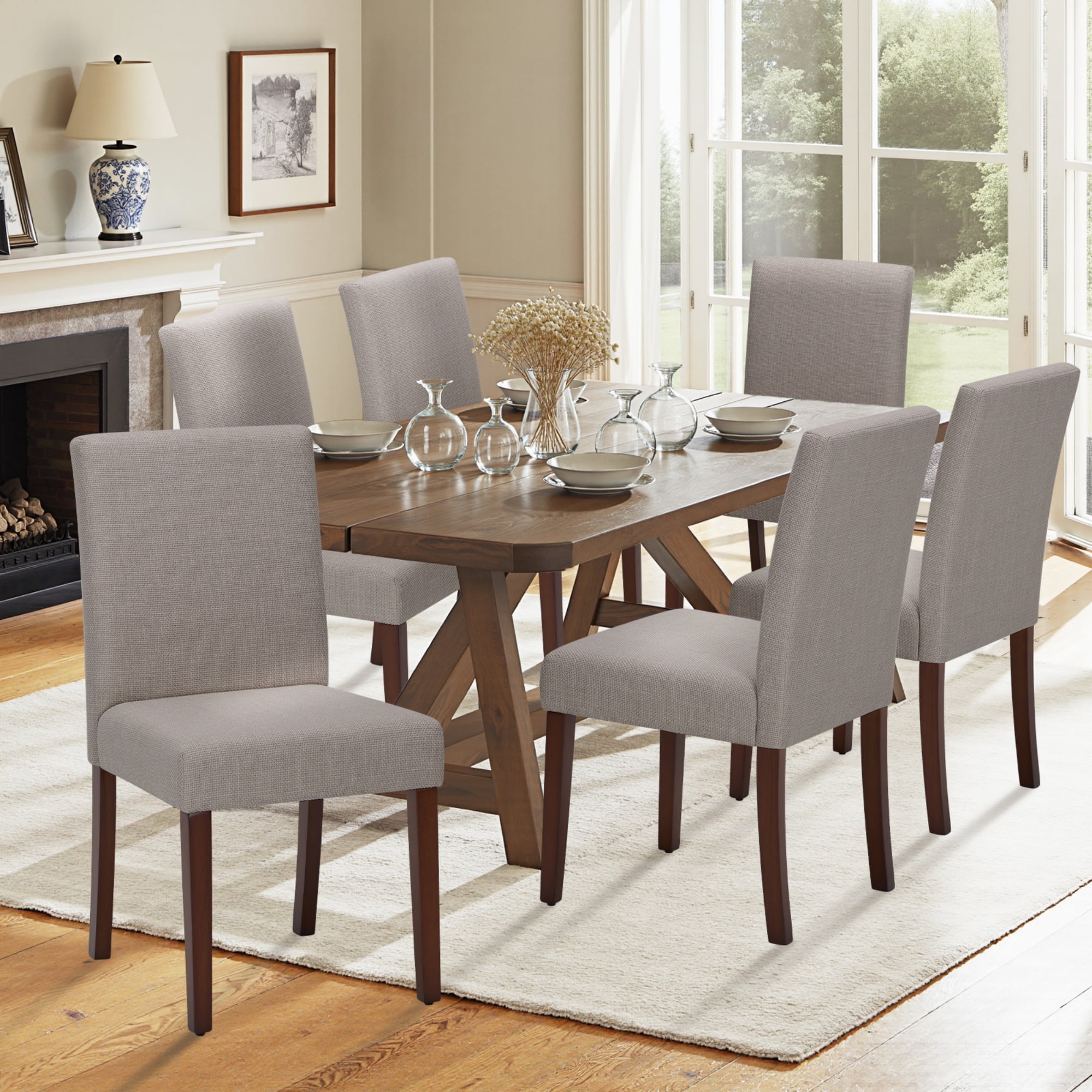 EOP Modern Upholstered Parsons Dining Chairs Set of 6, Line Fabric ...
