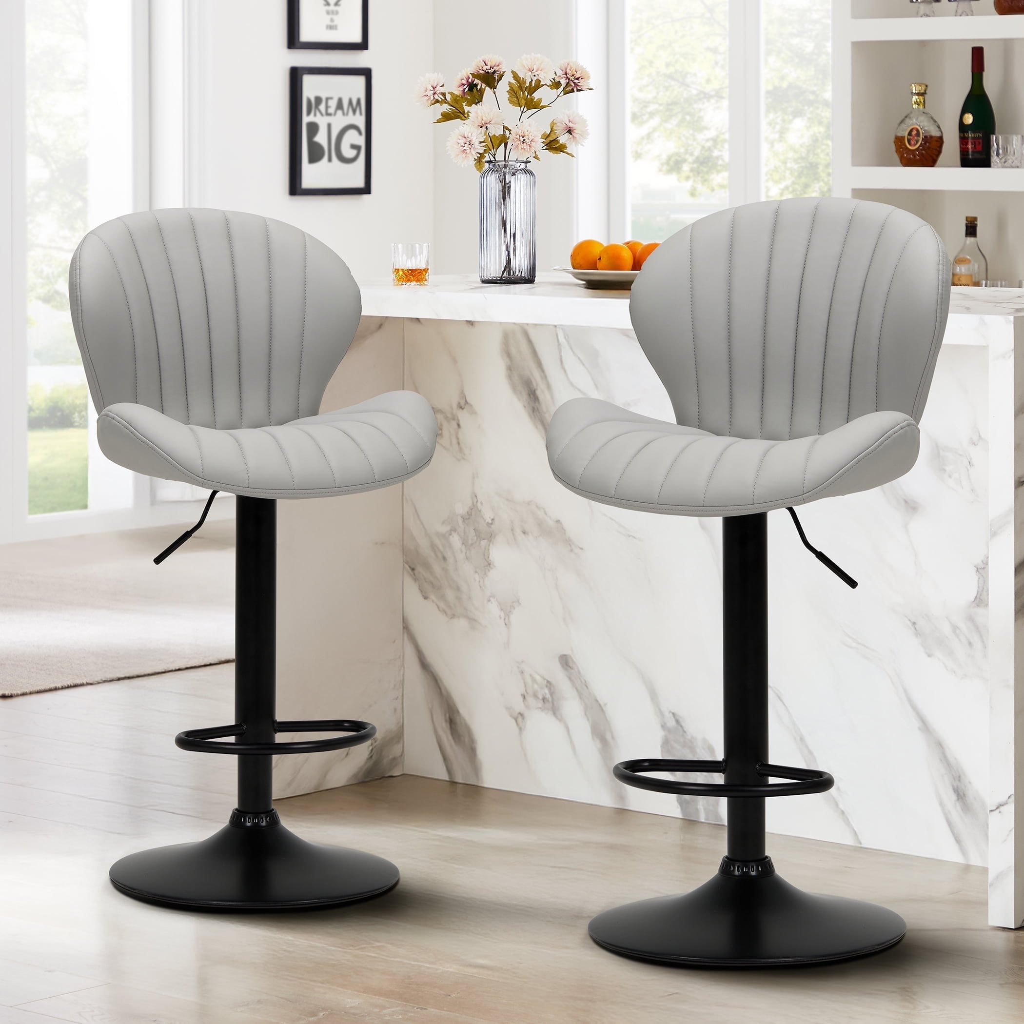 EOP Swivel Bar Stools Set of 2, Modern Upholstered Adjustable Height ...