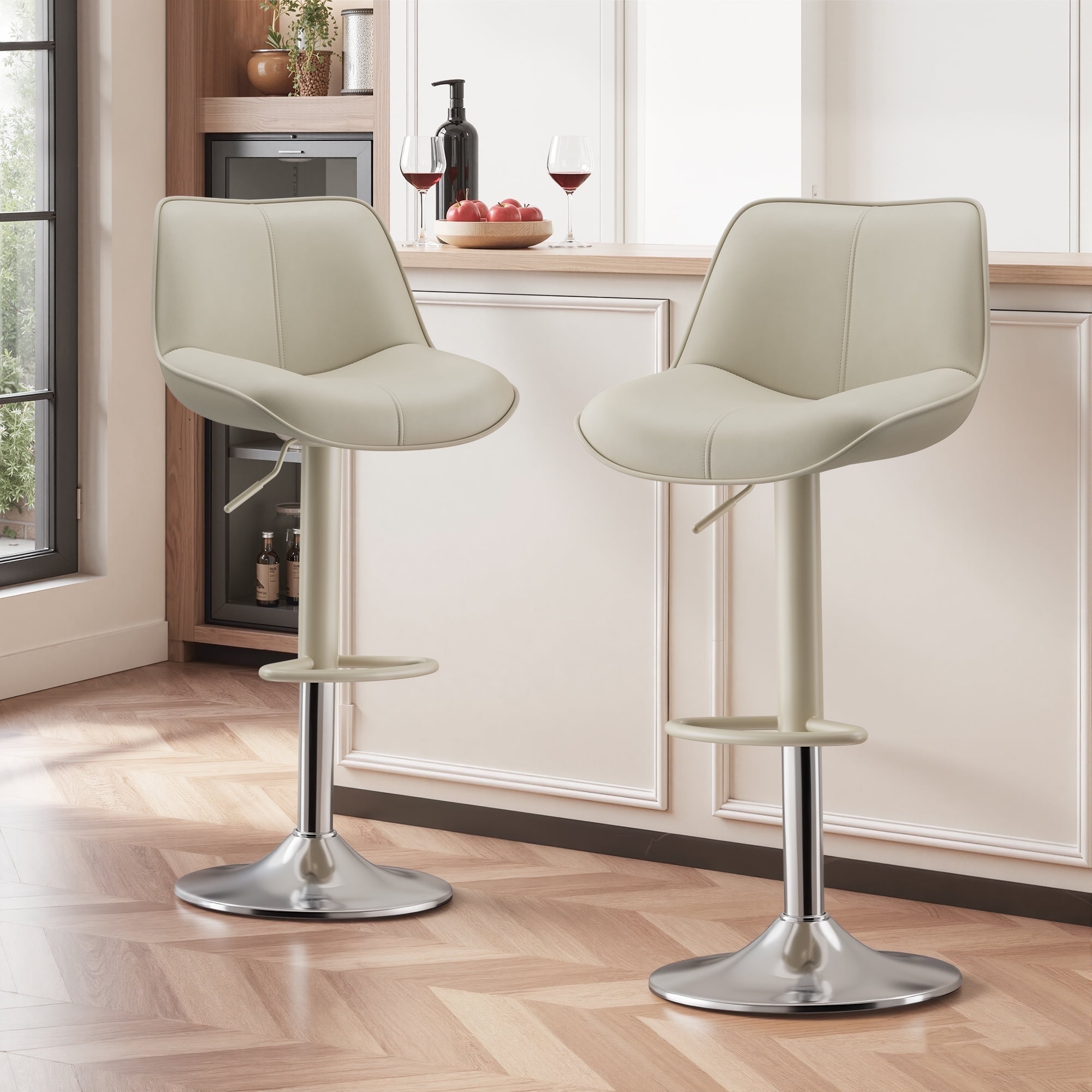 EOP Upholstered Bar Stools Set of 2, Adjustable Swivel Counter Height ...