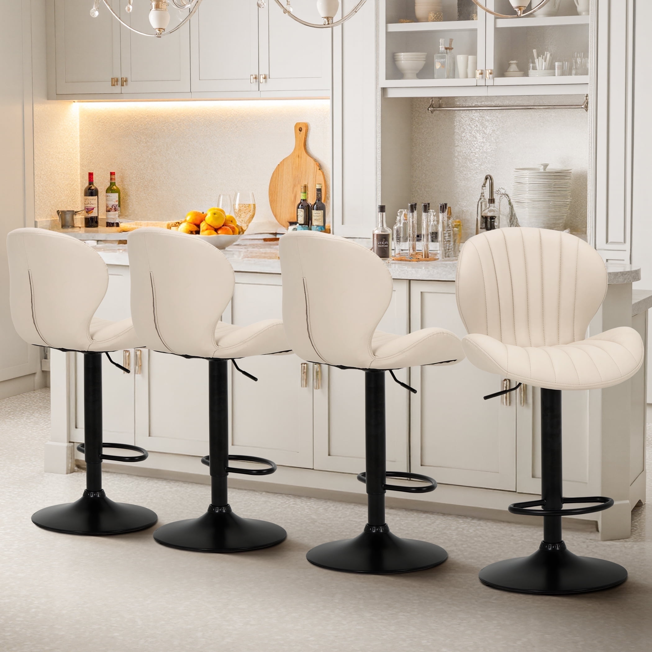 EOP Swivel Bar Stools Set of 4, Modern Upholstered Adjustable Height ...