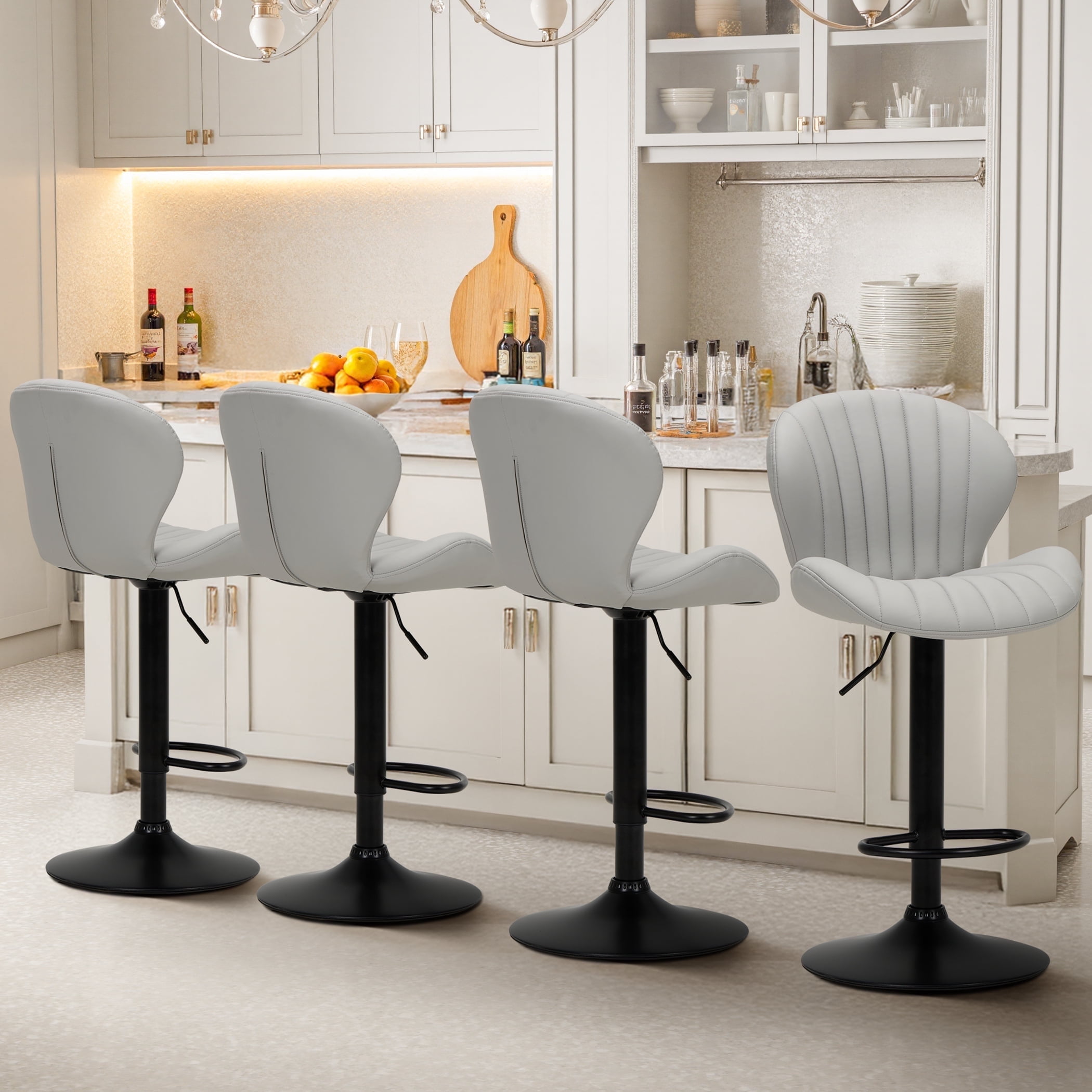 EOP Swivel Bar Stools Set of 4, Modern Upholstered Adjustable Height ...
