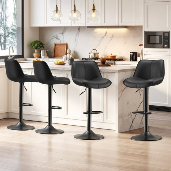 Bar Stools Set of Modern Swivel Bar Chairs Adjustable PU Leather ...
