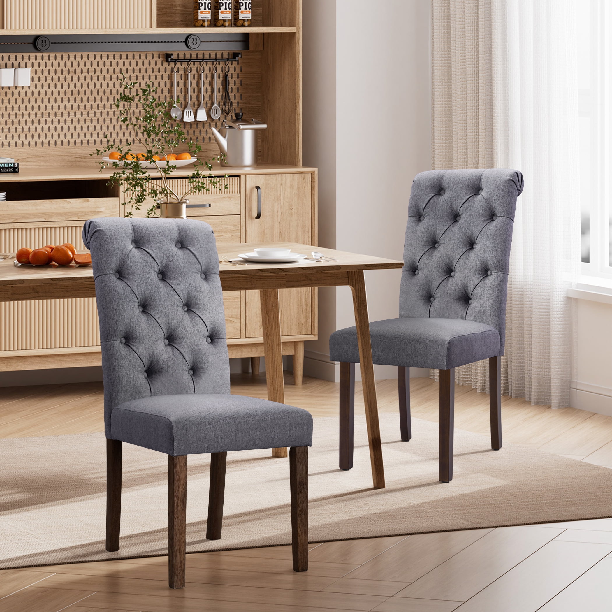 EOP Upholstered Dining Chairs Set of 2, Parsons Fabric Kitchen Chairs ...