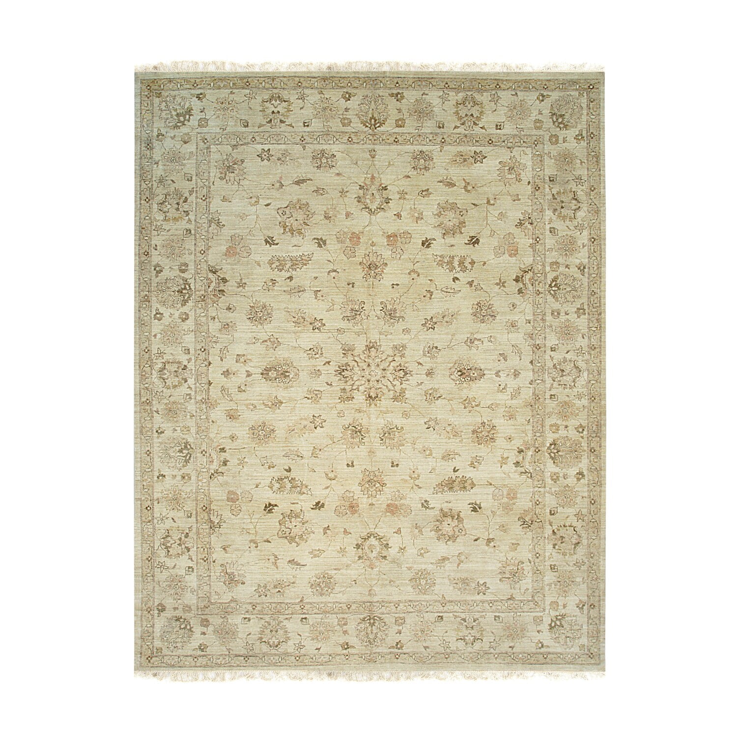 EORC Beige Hand Knotted Wool Traditional Indo Tabriz Rug, 9'1 X 11'9 ...