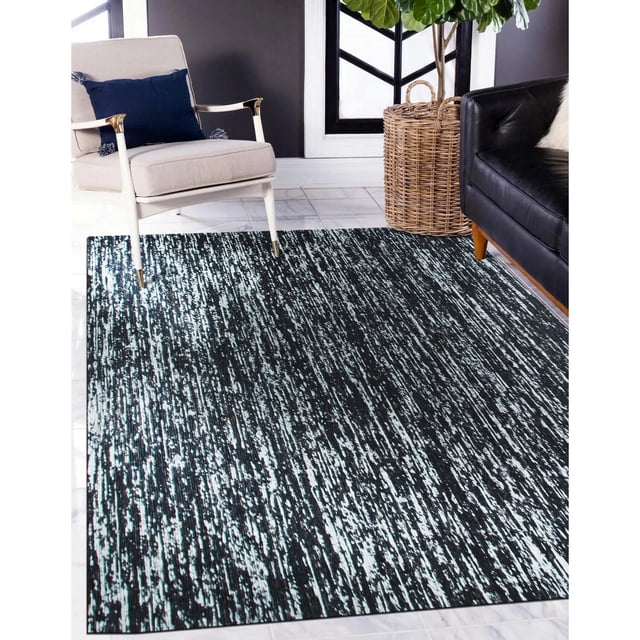 EORC Black Hand-Knotted Wool Contemporary Natural Modern Wool Flat Area ...