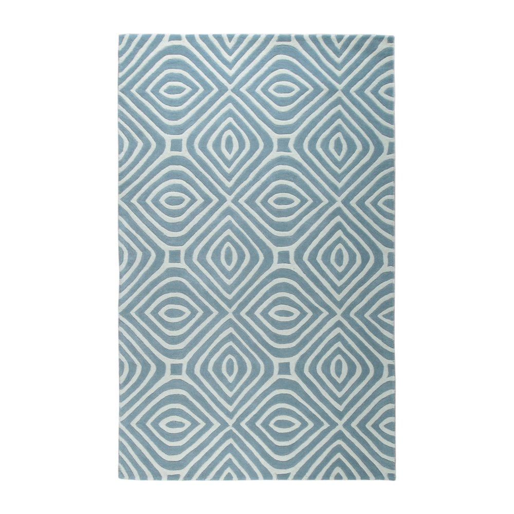EORC Blue Hand-Tufted Wool Modern Modern Tufted Stripes Rug, 8' x 10 ...