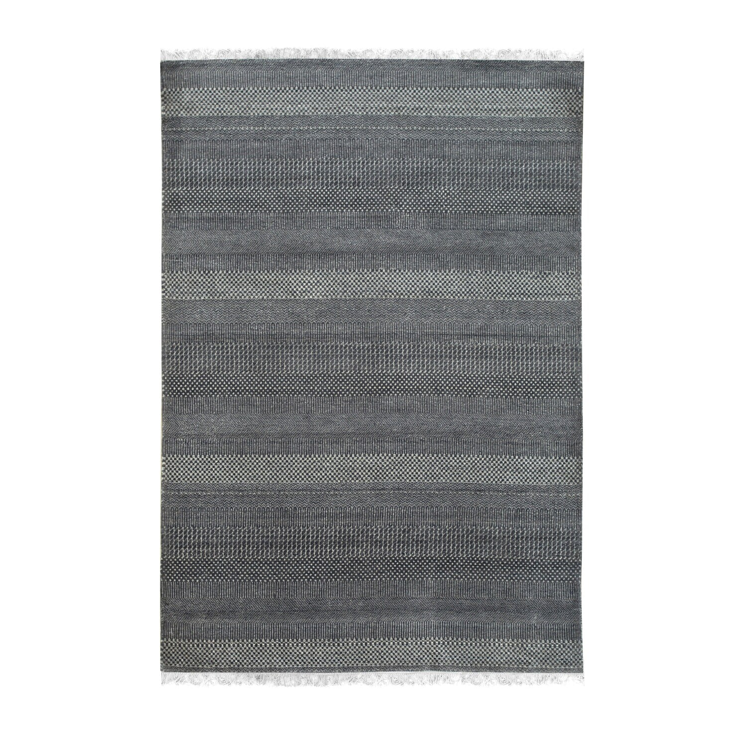 EORC Gray / Ivory Hand Crafted Wool & Viscose Contemporary Modern Grass ...