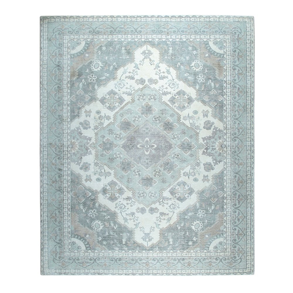 EORC Light Green Hand-Knotted Wool Classic Oriental Design Rug, 4' x 6 ...