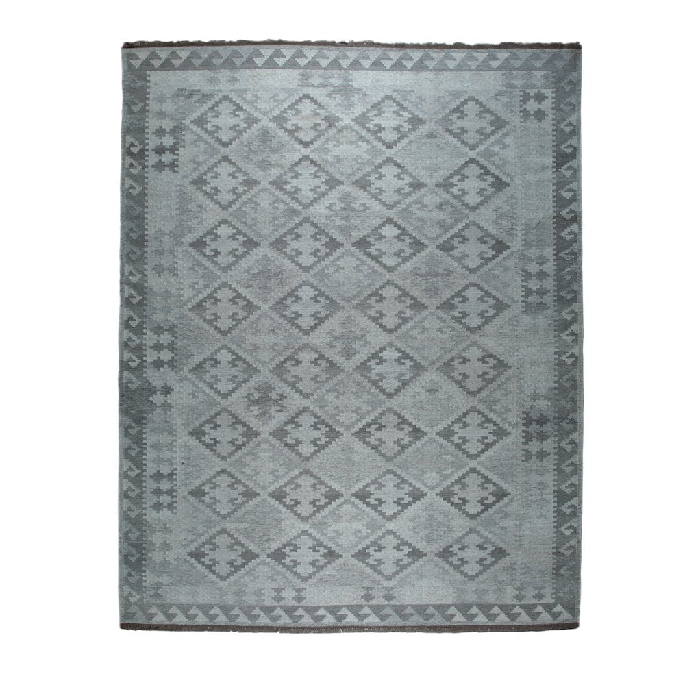 EORC Natural Grey Hand-Knotted Wool Geometric Modern Flat Weave Rug, 8 ...