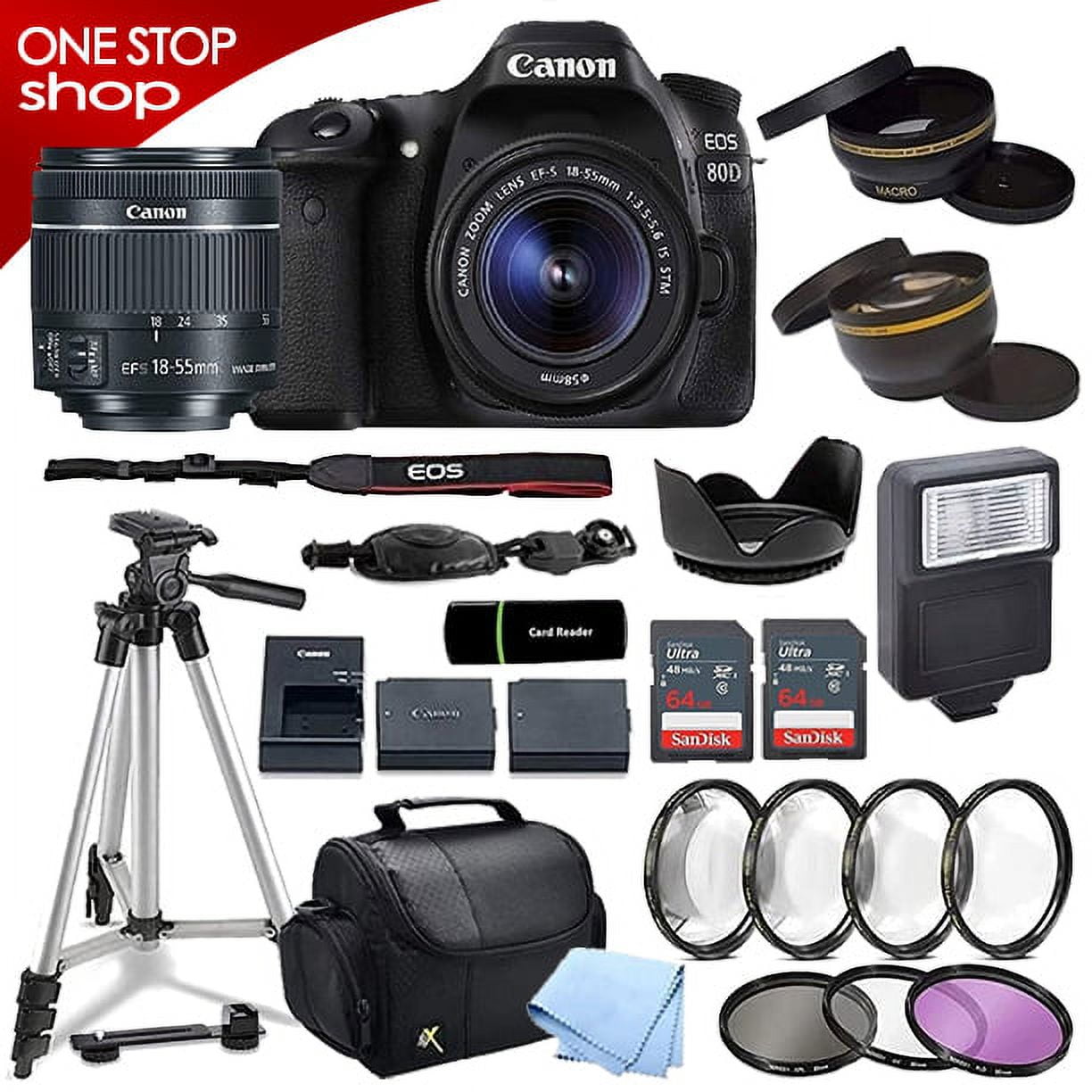EOS 80D DSLR Camera Bundle with 18-55mm STM Lens + 2pc SANDISK 64GB ...