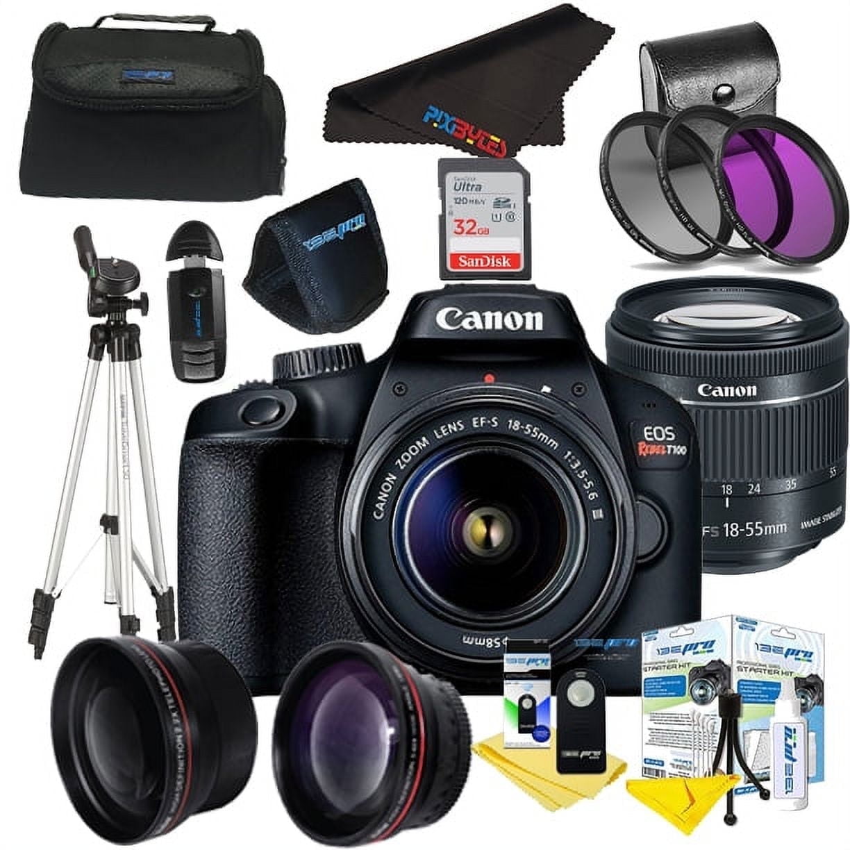 EOS Rebel T100/4000D Digital SLR Camera with 18-55mm Lens Kit + Pixi ...