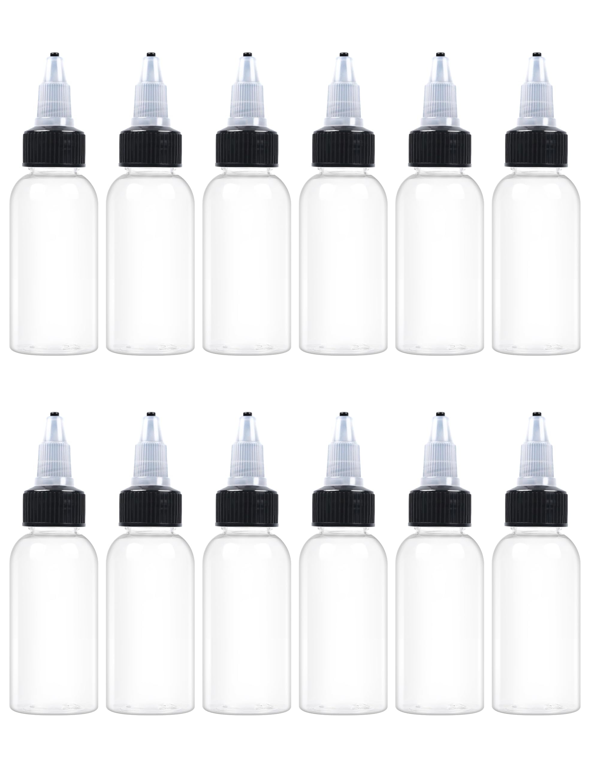 EOSAU 12Pcs 1oz Squeeze Bottles with Black Twist Top Cap, 30ml Clear ...