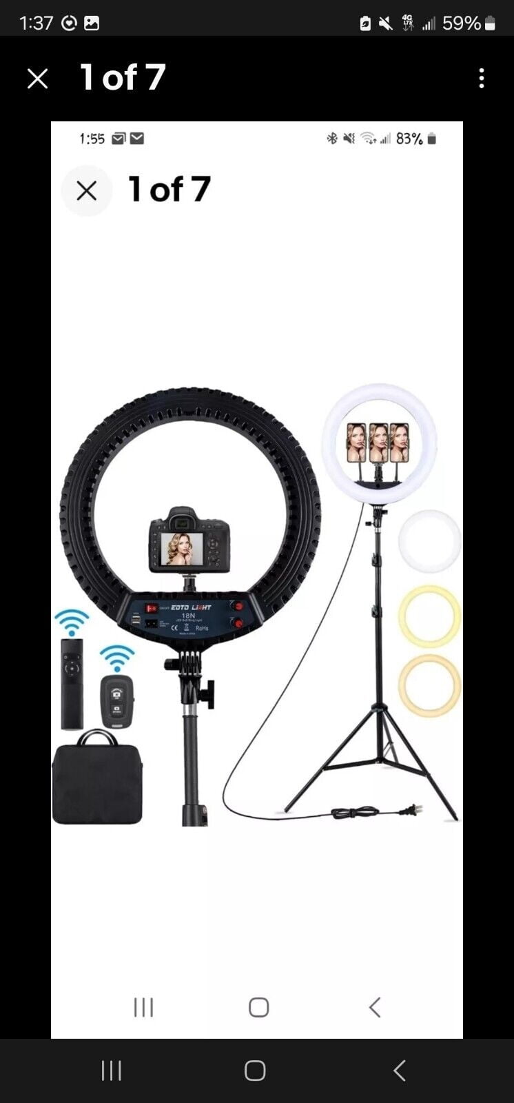 EOTO 18 inch LED Ring Light w Tripod Stand Video Photo Makeup Selfie ...